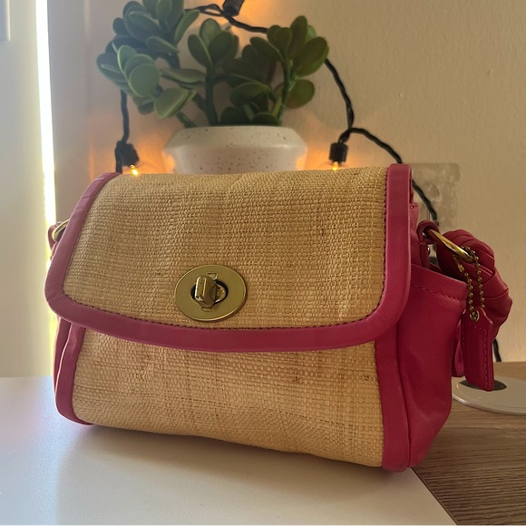 Coach | Bags | Coach Parker Pink Straw Bag | Poshmark
